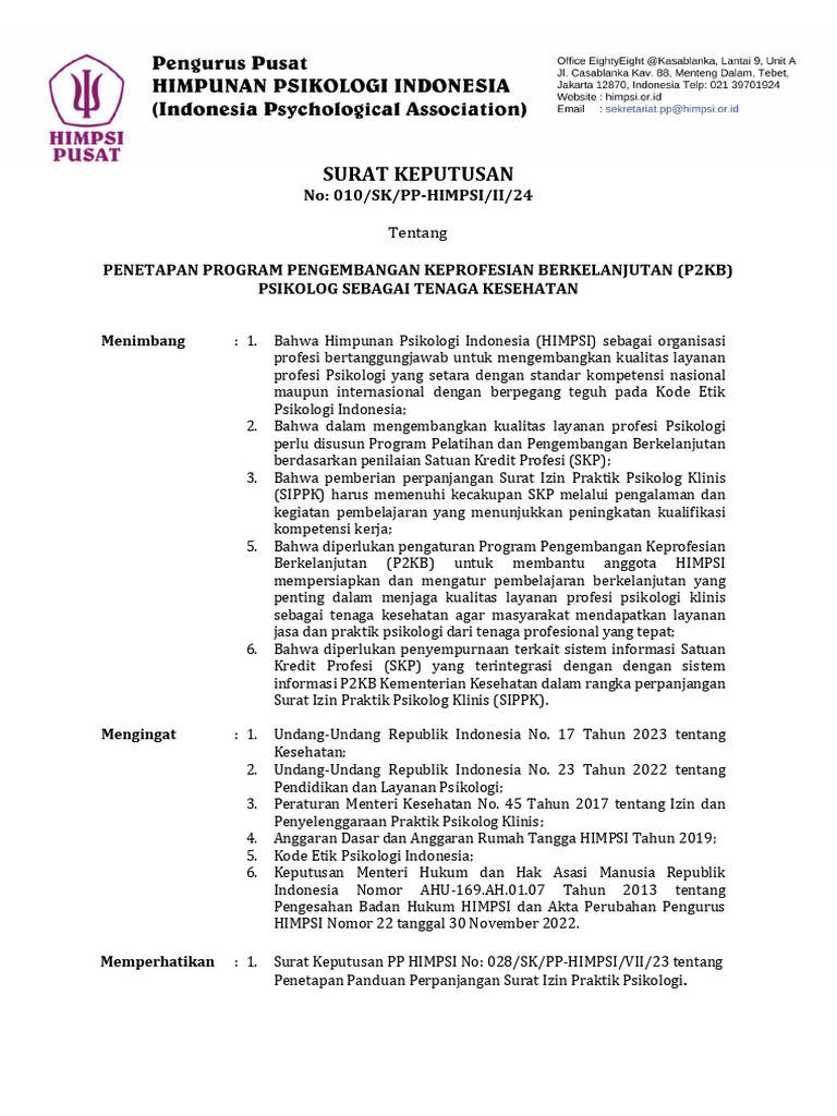 010 - SK P2KB Psikolog Klinis Tenaga Kesehatan | PDF