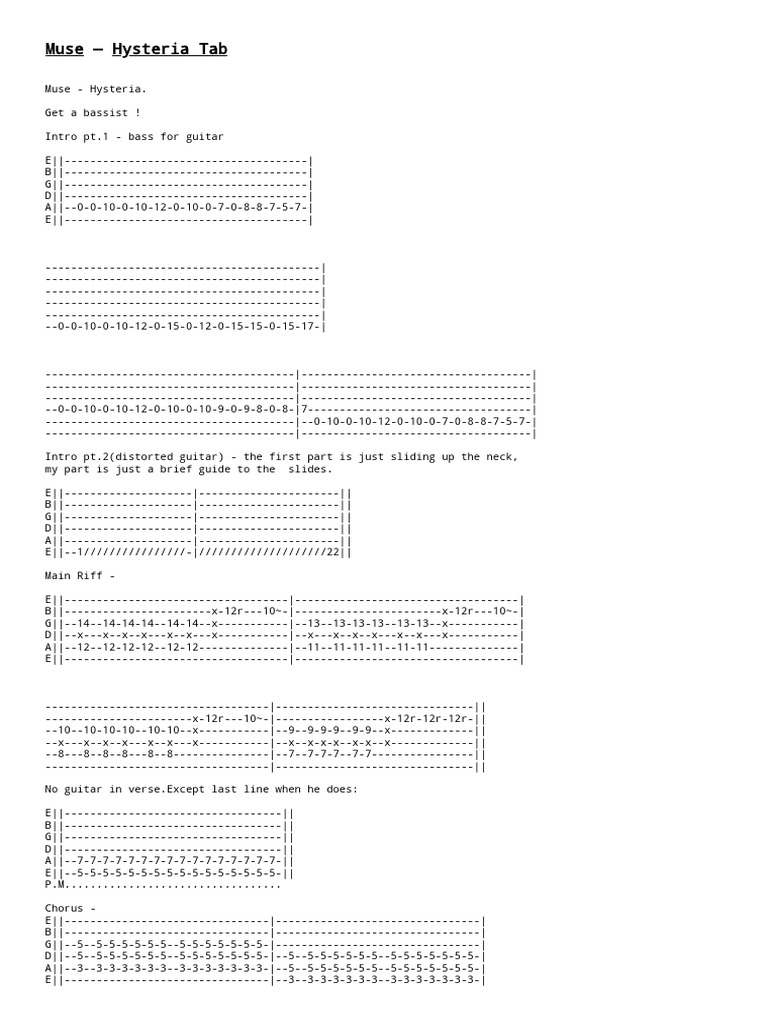Hysteria by Muse | PDF | Song Structure | Musical Forms