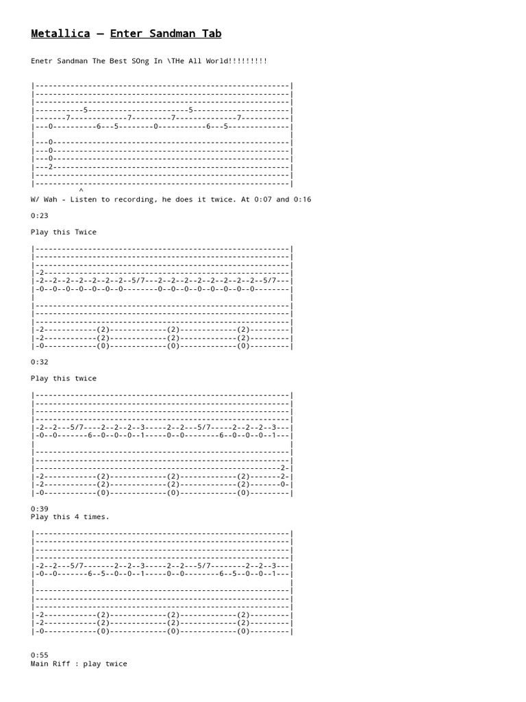 Enter Sandman by Metallica | PDF | Sound Recording