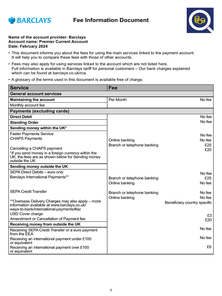 FeeInformation PremierCurrentAccount | PDF | Transaction Account | Overdraft