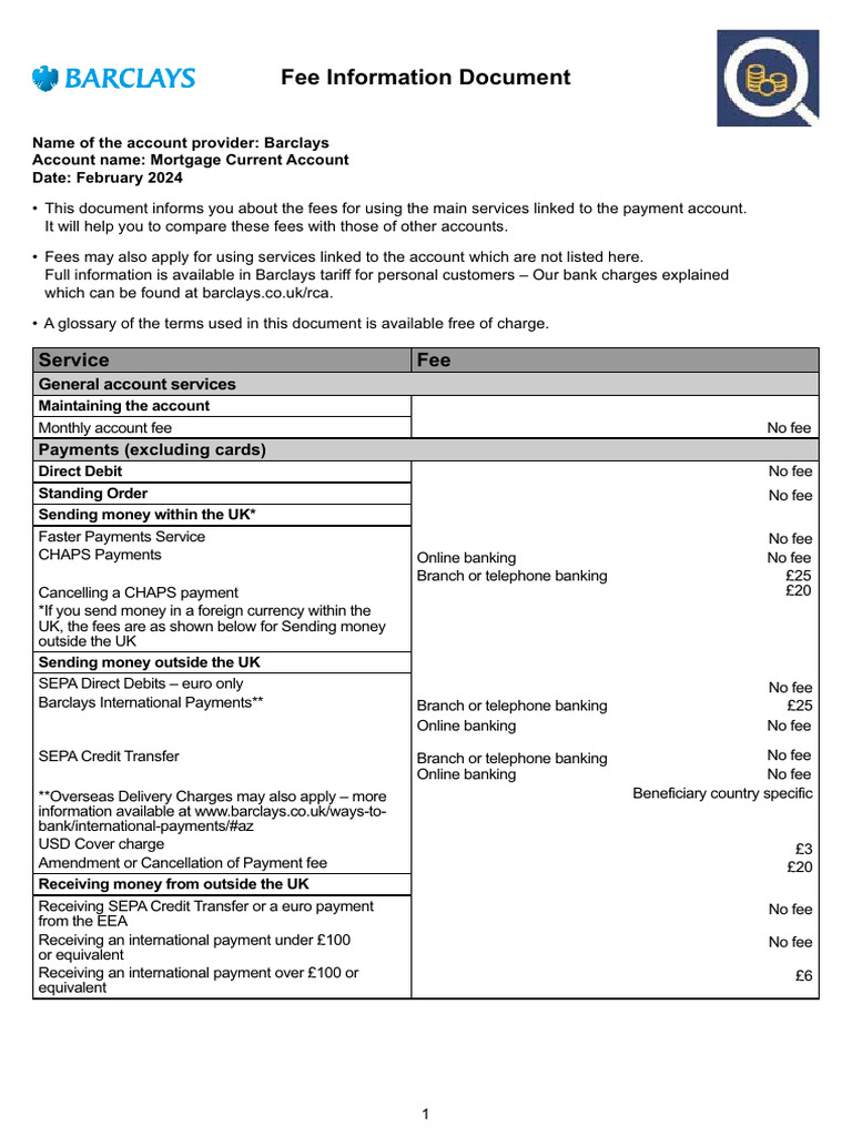 FeeInformation MortgageCurrentAccount | PDF | Transaction Account | Overdraft