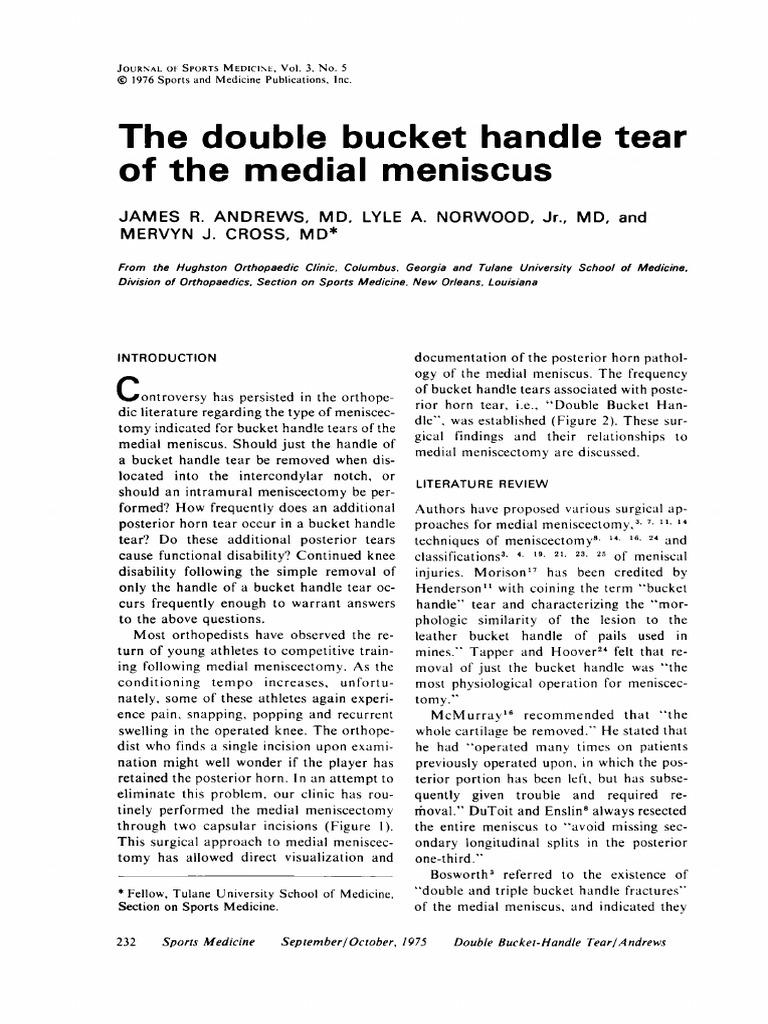 Double Bucket Handle Meniscus Tears | PDF | Knee | Limbs (Anatomy)