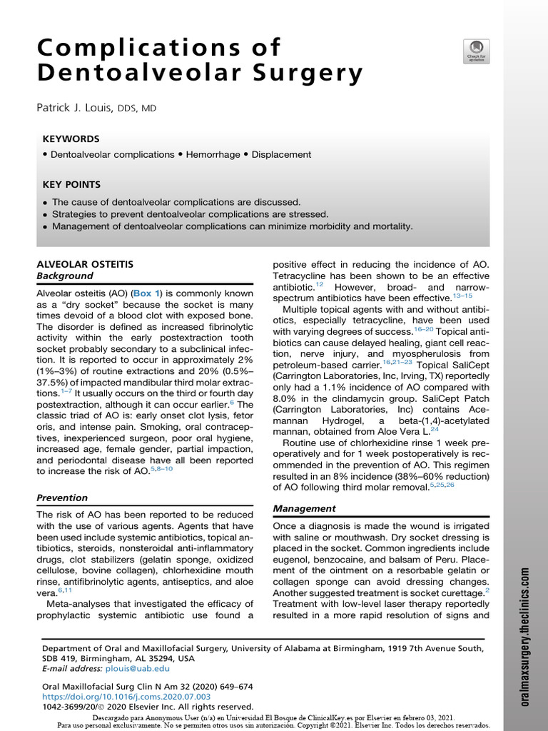 Complicaciones de Cirugía Dentoalveolar | PDF | Platelet | Dental Implant