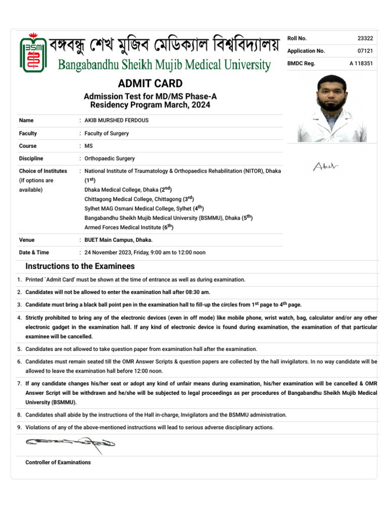 Applicant Admitcard | PDF