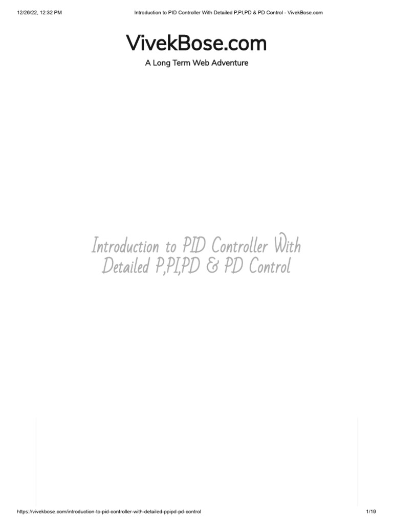 Introduction To PID Controller With Detailed P, PI, PD & PD Control ... Introduction To PID Controller With Detailed P, PI, PD & PD Control ...