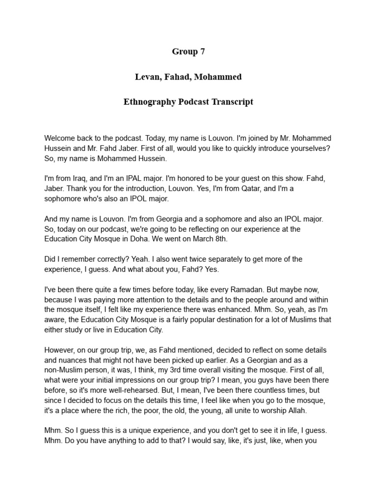 Ethnography Transcript | PDF | Mosque | Prayer