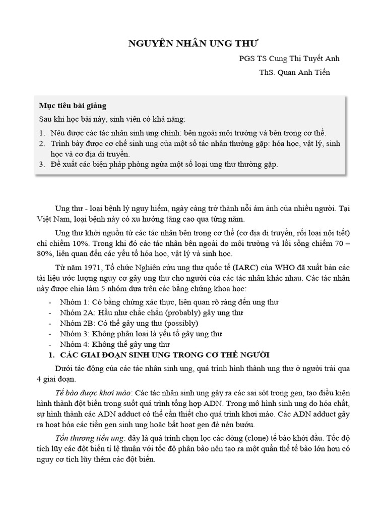 Textbook Nguyên Nhân Gây Ung Thư Y19 | PDF