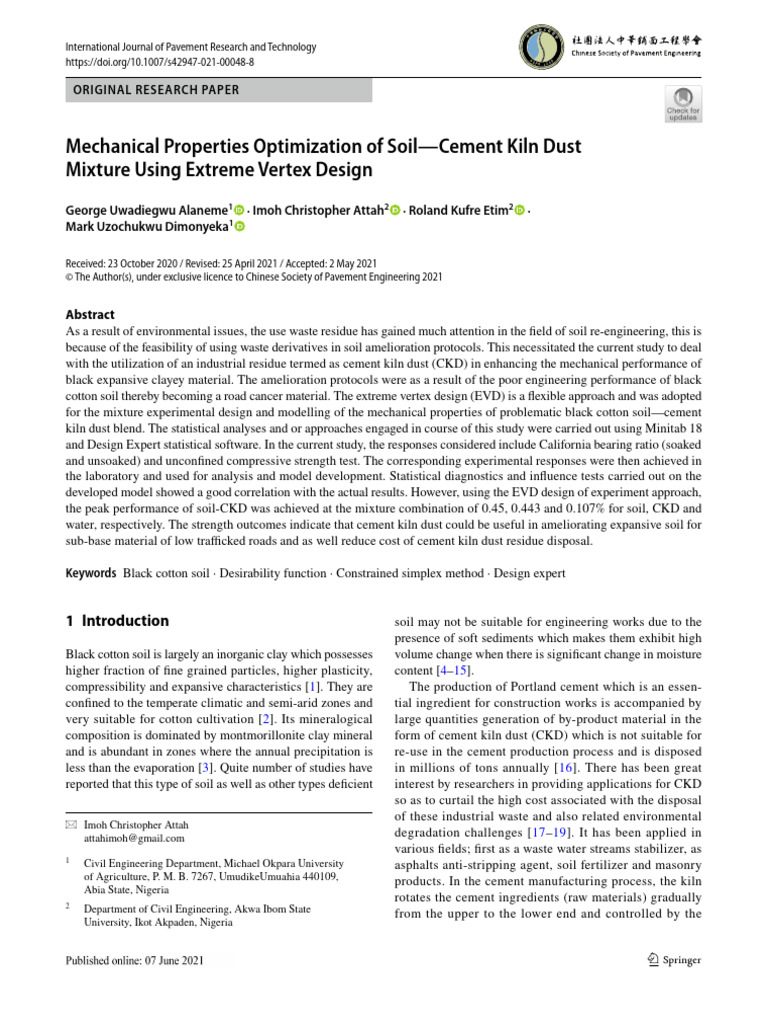 2021-ALANEME-Mechanical Properties Optimization of Soil-Cement Kiln Dust Mixture Using Extreme ...
