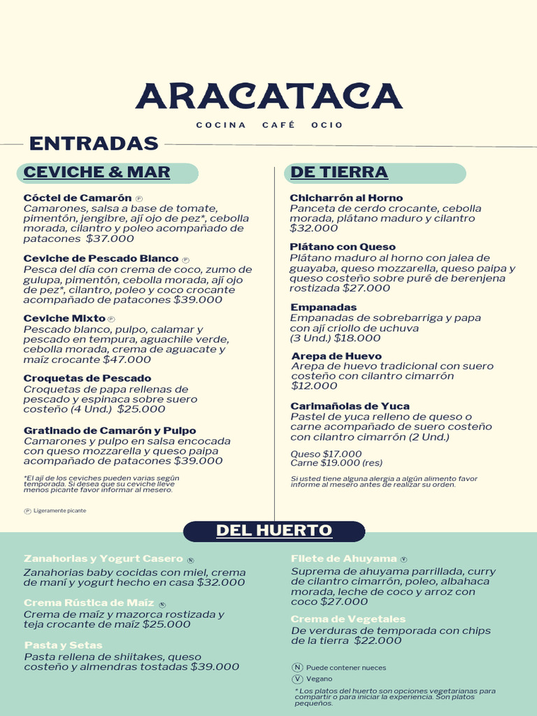 Menú Del Restaurante Aracataca Pdf Ensalada Cilantro