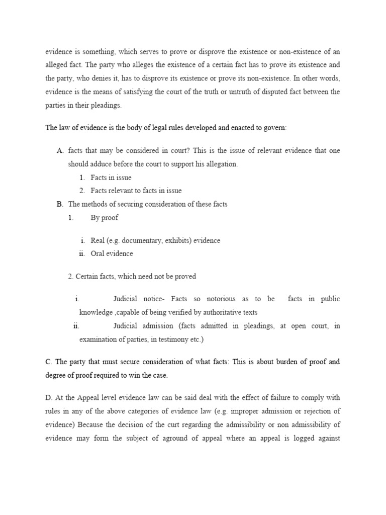 Evidence Note | PDF | Evidence (Law) | Burden Of Proof (Law)