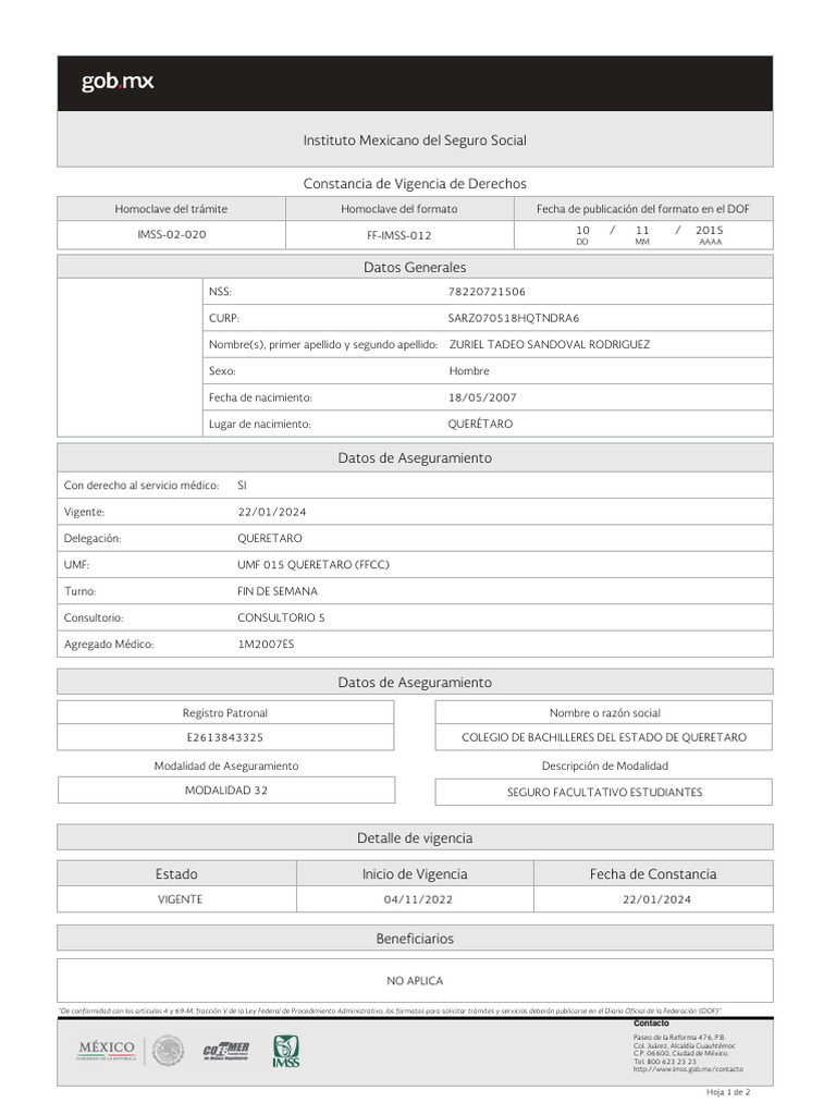 Instituto Mexicano Del Seguro Social: DD MM Aaaa | PDF | México | Gobierno