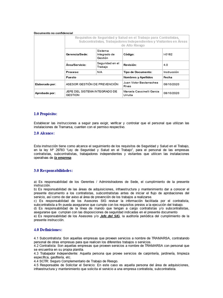 Requisitos SST para Contratistas | PDF | Outsourcing | Andamio
