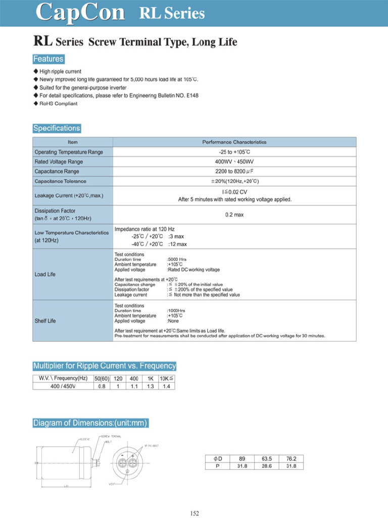 CapCon (Screw-Terminal) RL Series | PDF