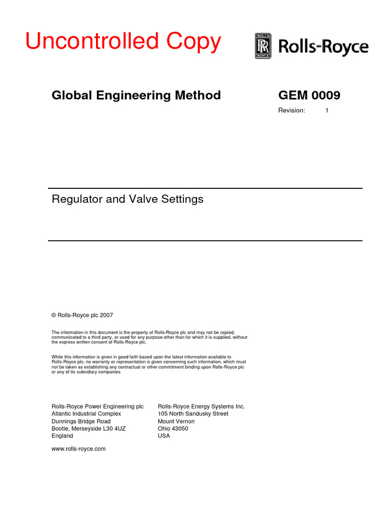 GEM 0009 - Regulator and Valve Settings | PDF | Valve | Gases
