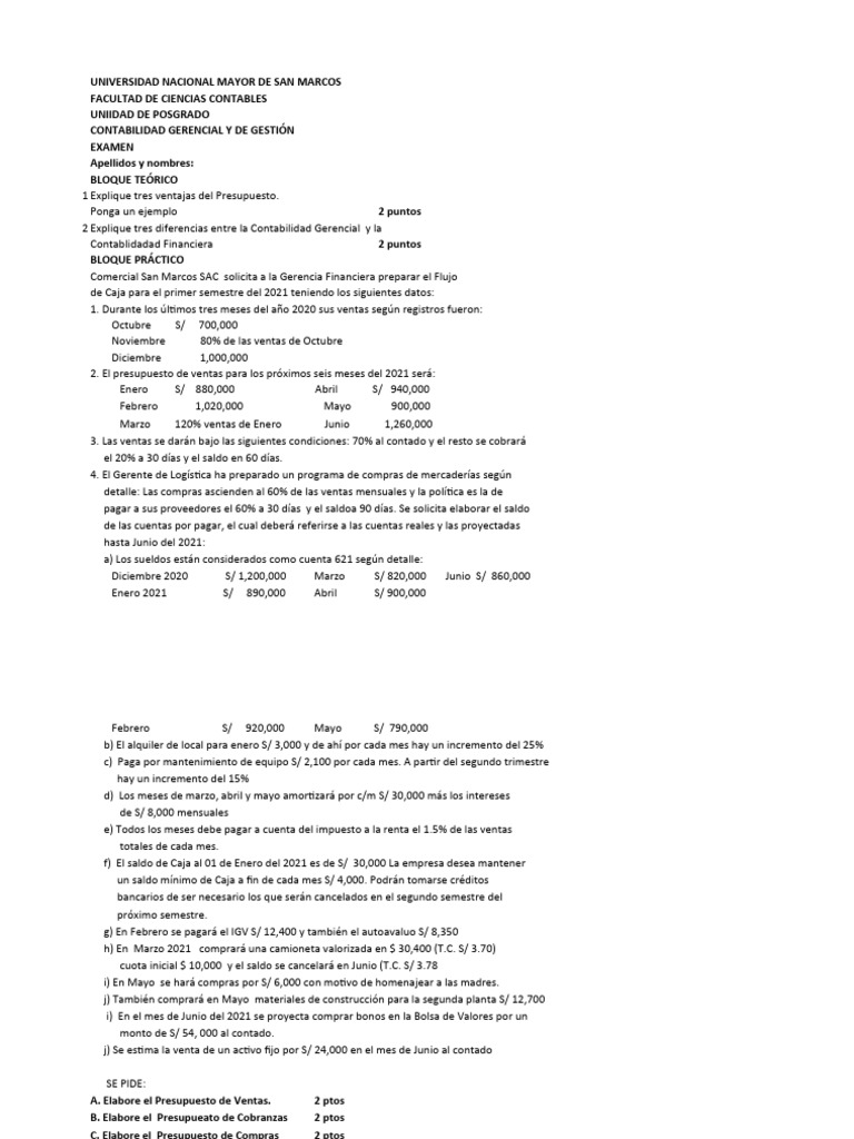 Examen Final Contab Gerencial | PDF | Presupuesto | Contabilidad