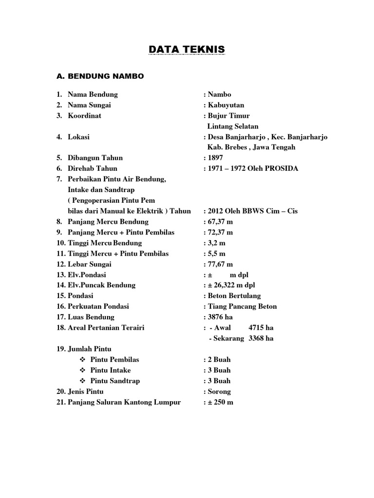 Data Teknis 3 Bendung | PDF | Ilmu Sosial | Sains & Matematika