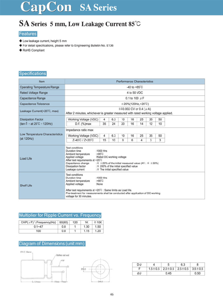 CapCon [radial thru-hole] SA Series | PDF