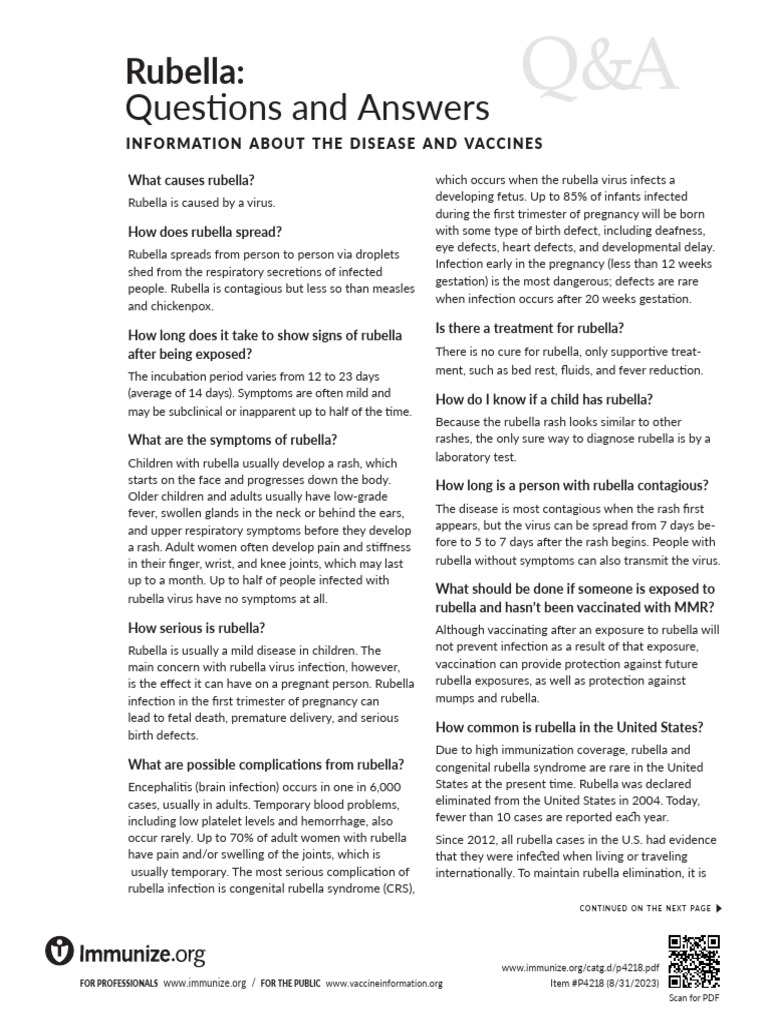 Questions and Answers: Rubella | PDF | Measles | Vaccines