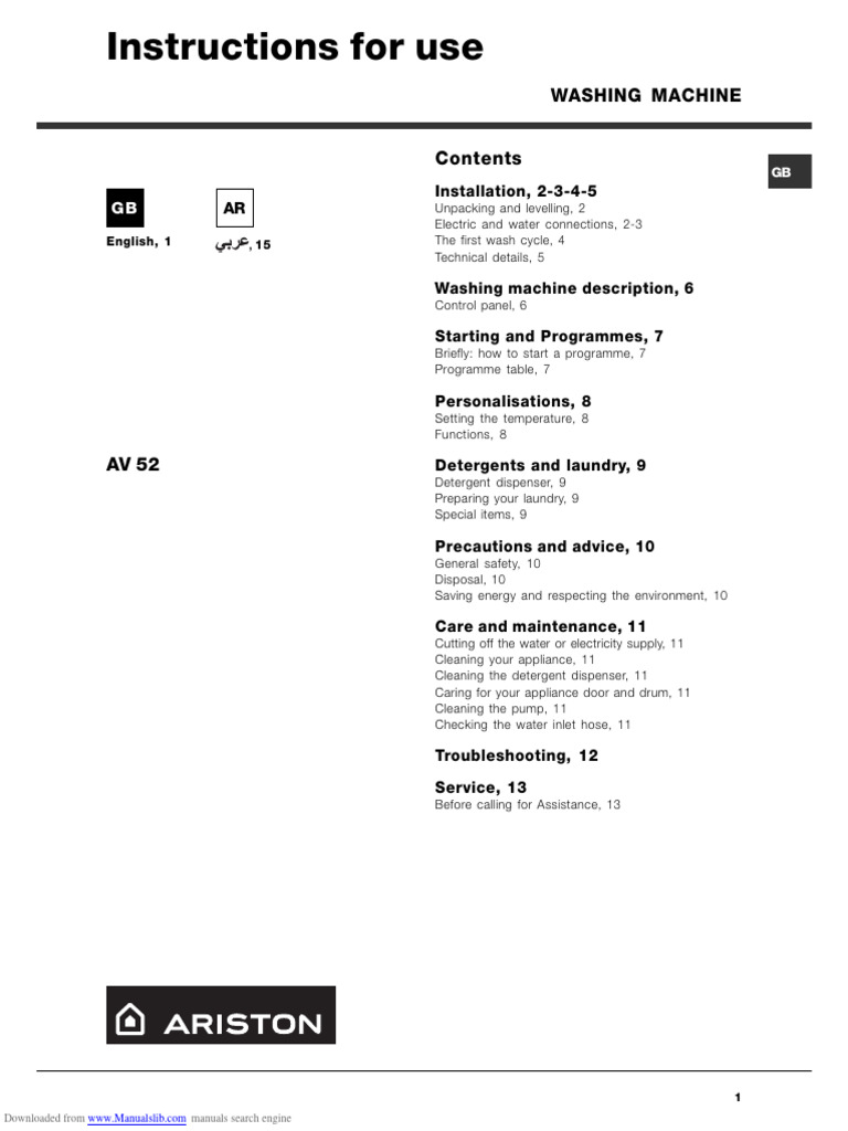 Av 52 | PDF | Ac Power Plugs And Sockets | Washing Machine