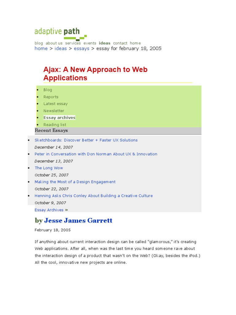 Ajax: A New Approach To Web Applications: Jesse James Garrett | PDF | Ajax (Programming) | World ...