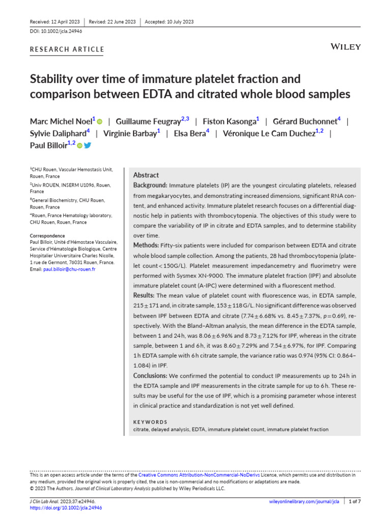 Stability over time of immature platelet fraction and | PDF | Diseases ...