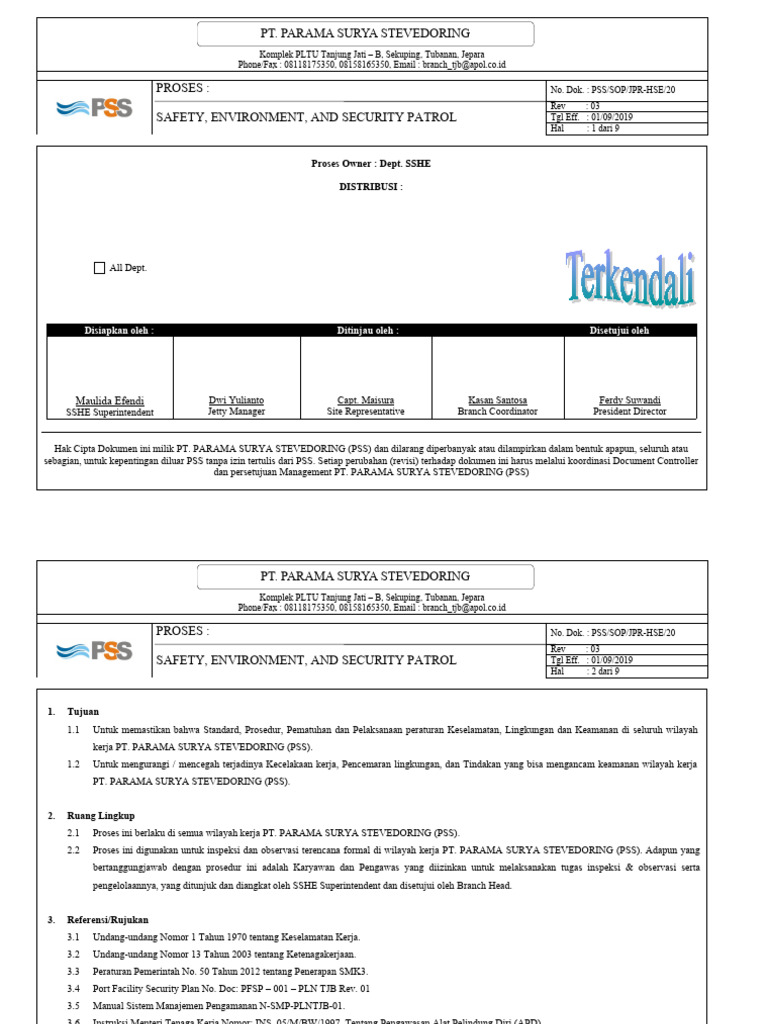 PSS - sop.JPR-HSE.20 Safety, Environment, and Security Patrol | PDF