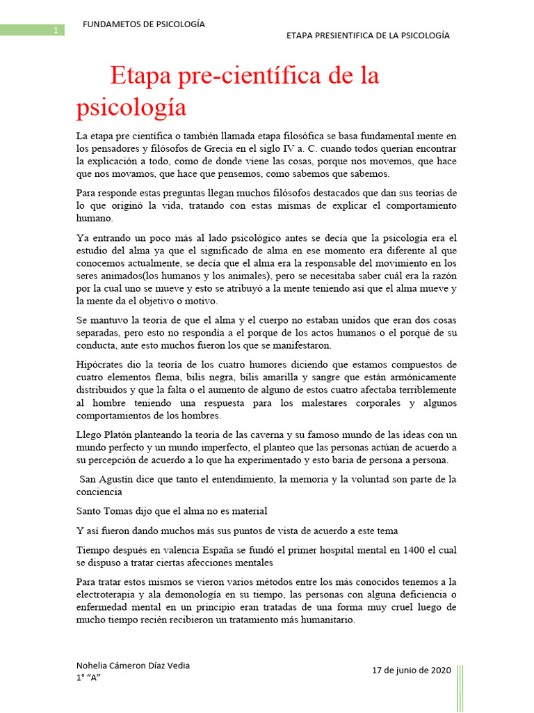 Etapa Pre-Cientifica de La Psicología | PDF | Ciencias del ...