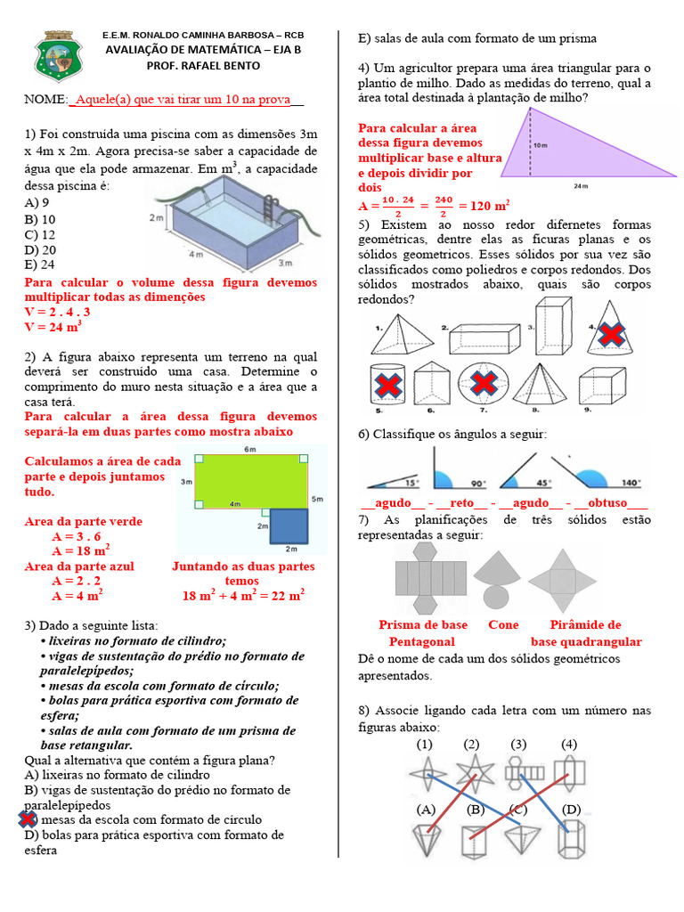 Atividades de Matemática EJA | PDF | Área | Geometria