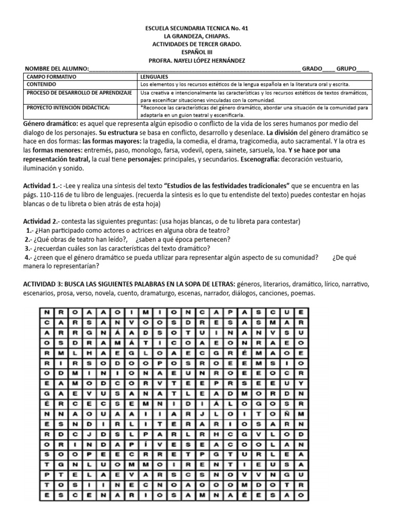 Español 3°. Act. 4 | PDF | Teatro