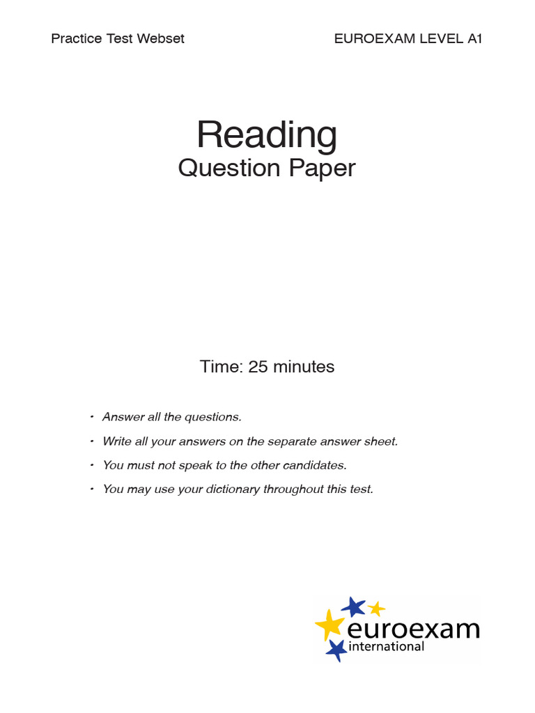 A1 Reading Practice Test Instructions | PDF | Paper