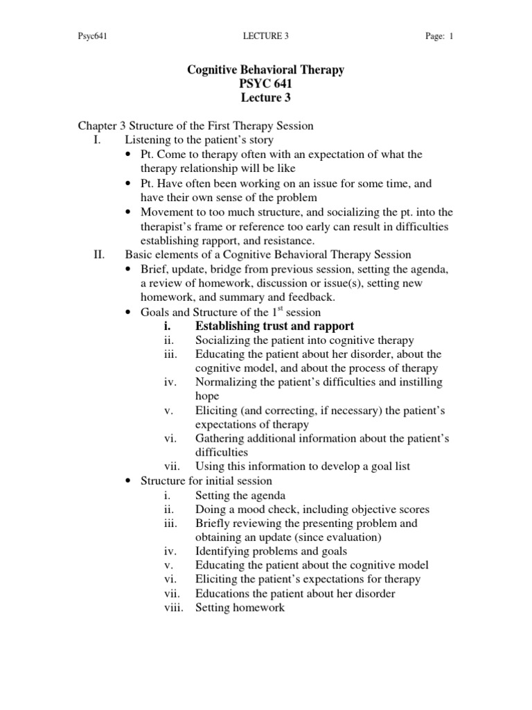 Cognitive Behavioural Psychotherapy Lecture 3 | PDF | Psychotherapy ...
