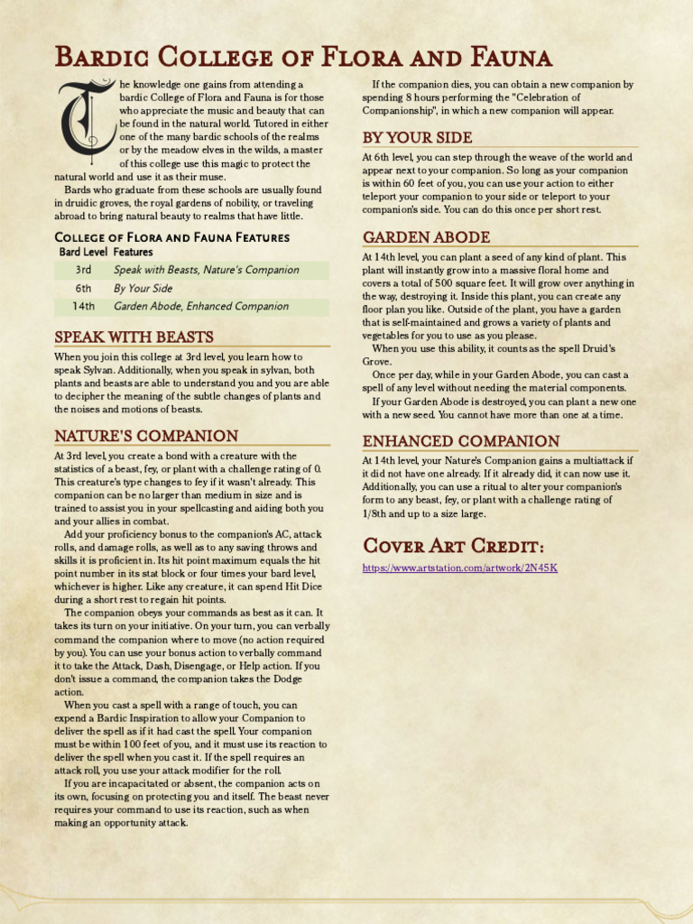 Bardic College of Flora and Fauna | PDF
