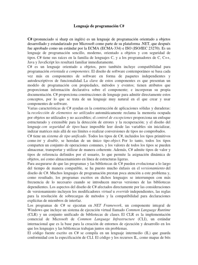 3 - Lenguaje de Programacion C# | PDF | C Sharp (lenguaje de programación) | .NET Framework