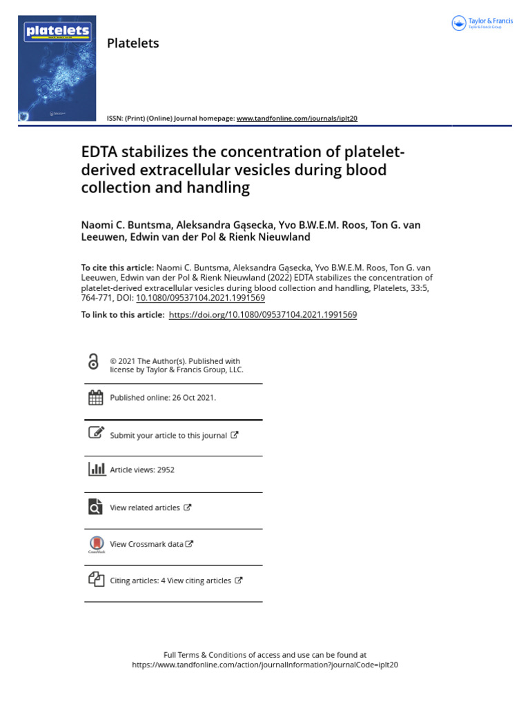 EDTA Stabilizes The Concentration of Platelet-Derived Extracellular ...