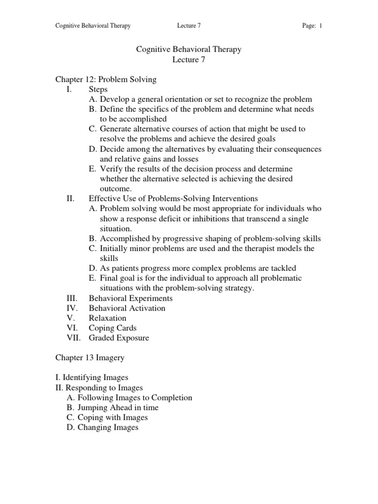 Cognitive Behavioural Psychotherapy Lecture 7 | PDF | Behaviour Therapy ...