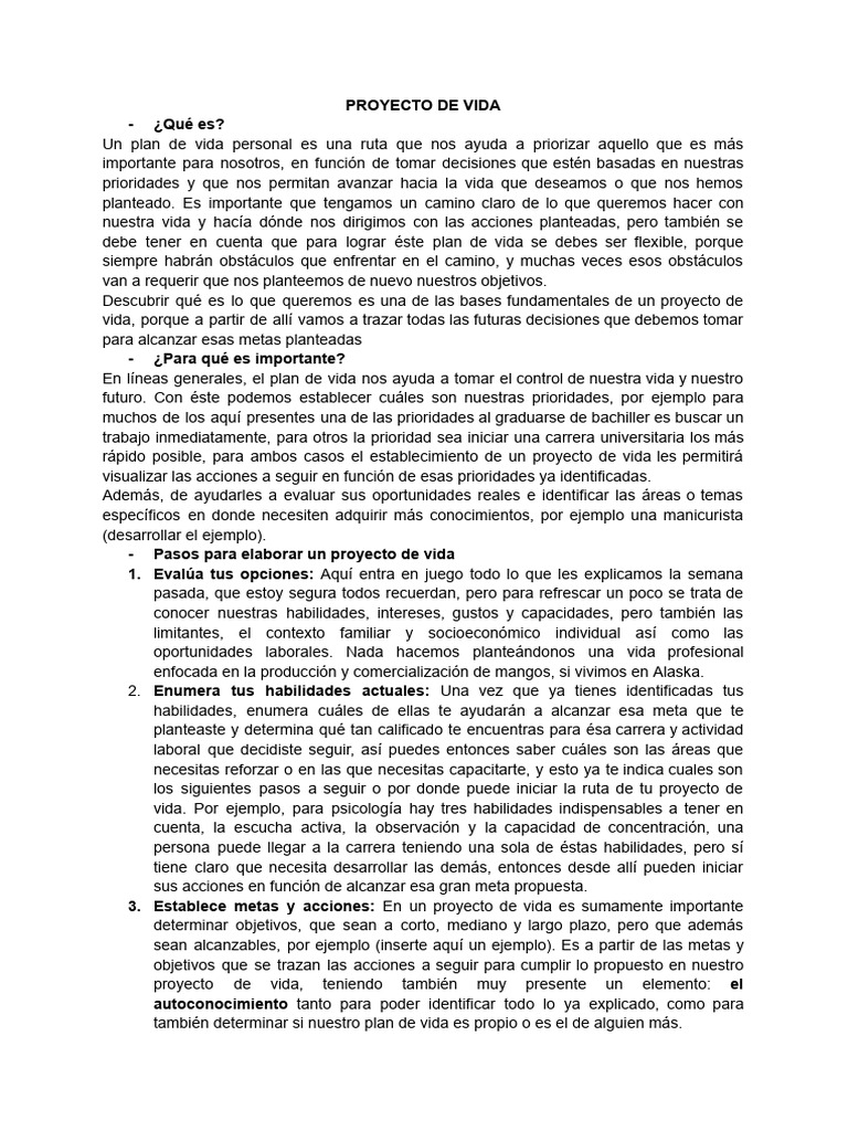 Guía para Crear tu Proyecto de Vida | PDF | Cognición