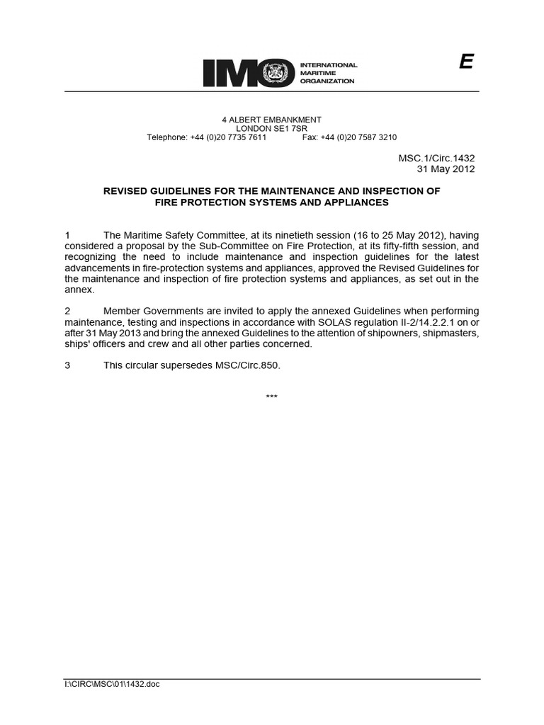 MSC 1 Circ 1432 and MSC 1 Circ 1516 | PDF | Fire Sprinkler System | Pump