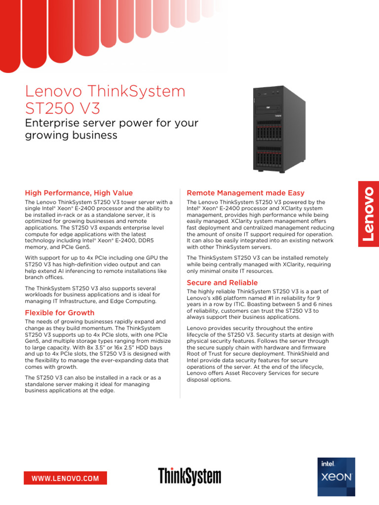 Lenovo Thinksystem St250 V3: Enterprise Server Power For Your Growing ...