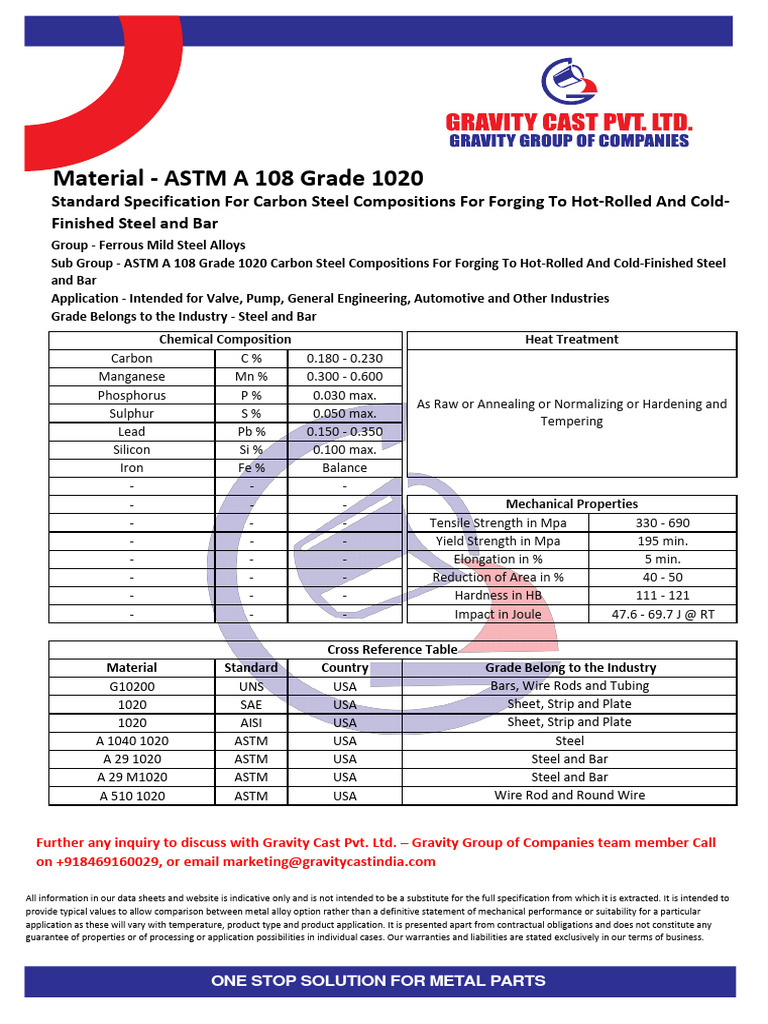 ASTM A108 Grade 1020 Steel Properties | PDF | Steel | Chemical Elements