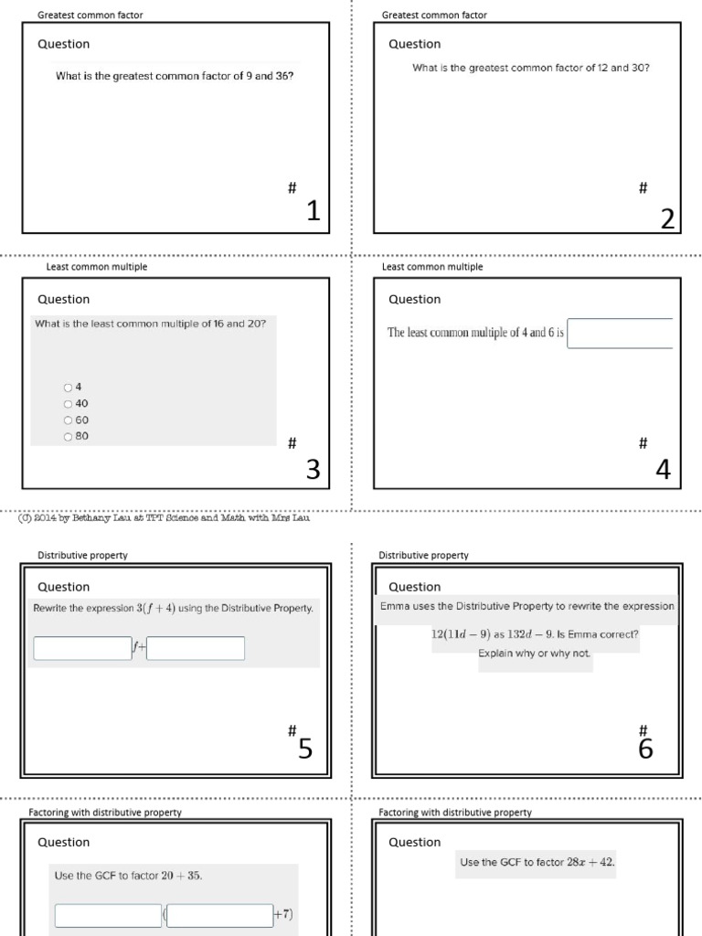 Math Concepts: GCF, LCM, Distributive Property | PDF