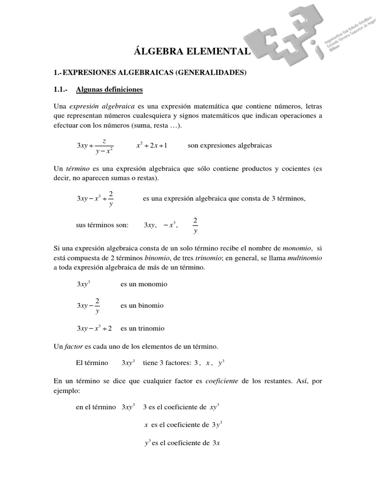 Algebra Elemental | PDF | Ecuaciones | División (Matemáticas)