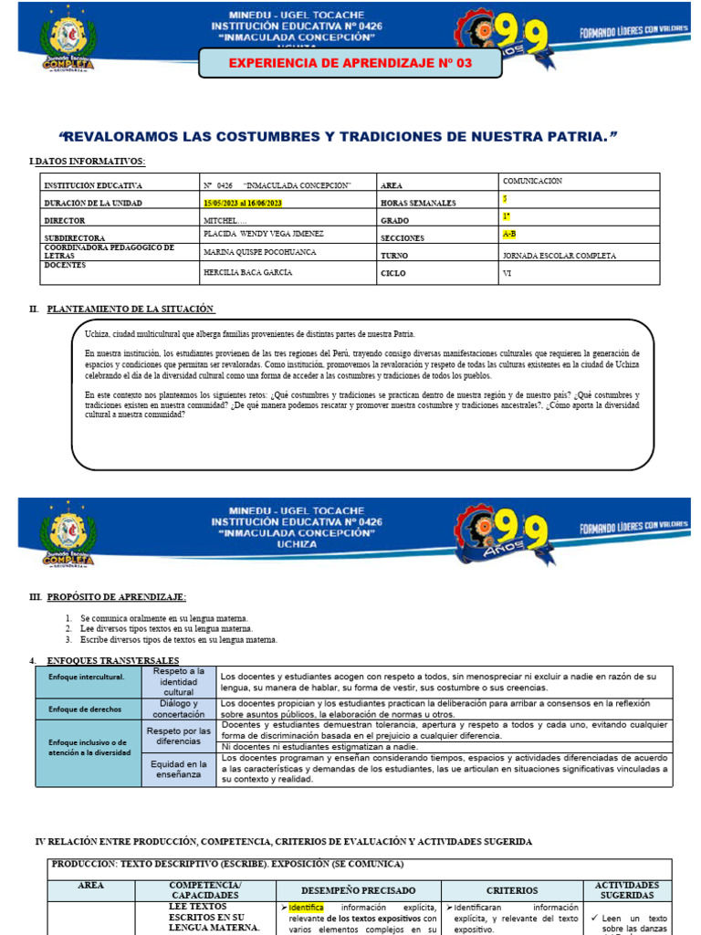 Eda 3 Comu 1° | PDF | Tradiciones