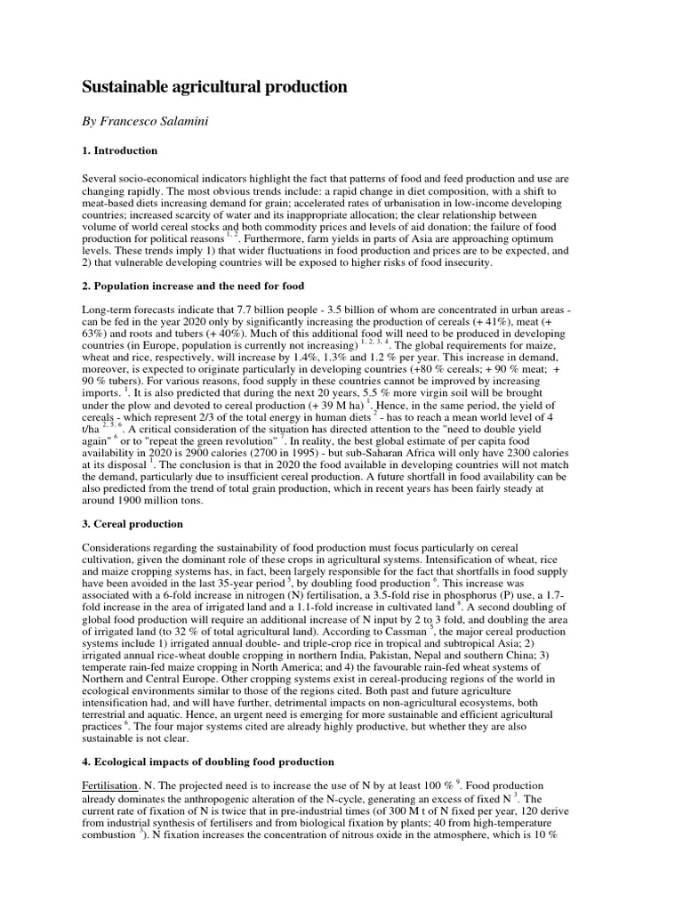 Sustainable agricultural production | PDF | Agriculture | Intensive Farming