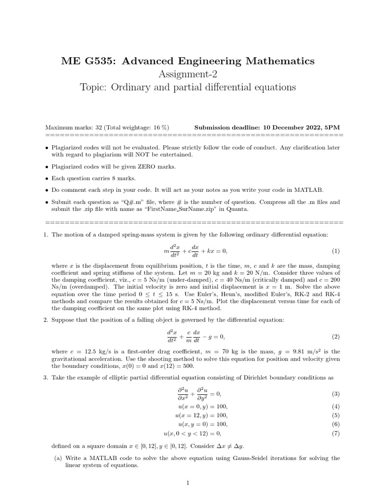 Assignment 2 | PDF | Damping | Differential Equations