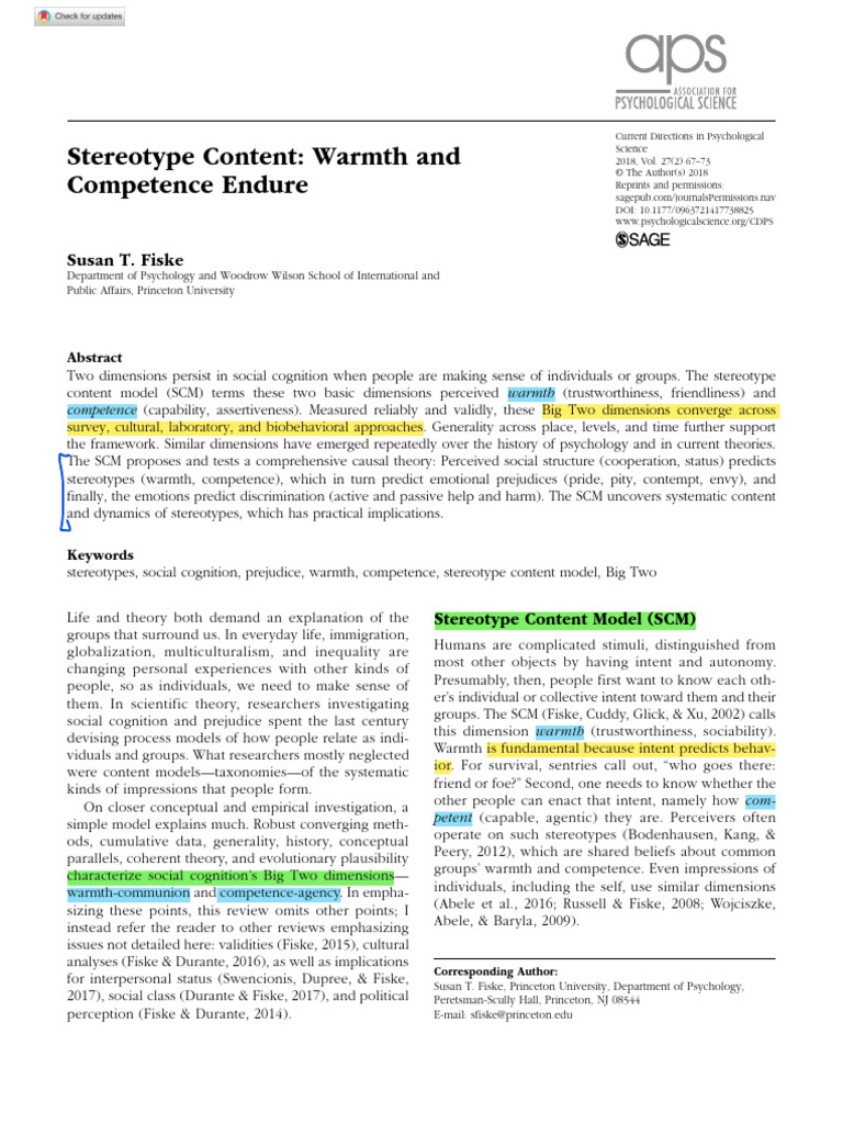 Stereotype Content Model: Warmth and Competence | PDF | Stereotypes ...
