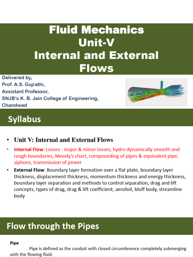 Unit-V Internal and External Flows | PDF | Pipe (Fluid Conveyance ...