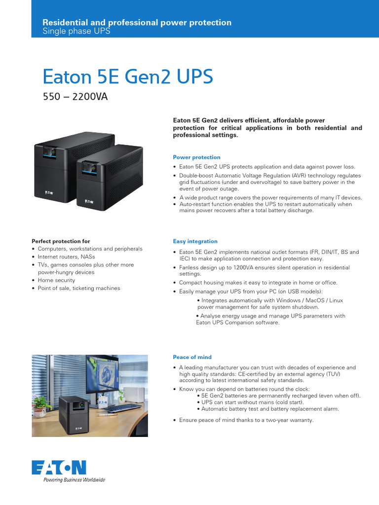 Eaton DPQ 5egen2 Ups Datasheet en GB | PDF | Mains Electricity | Usb