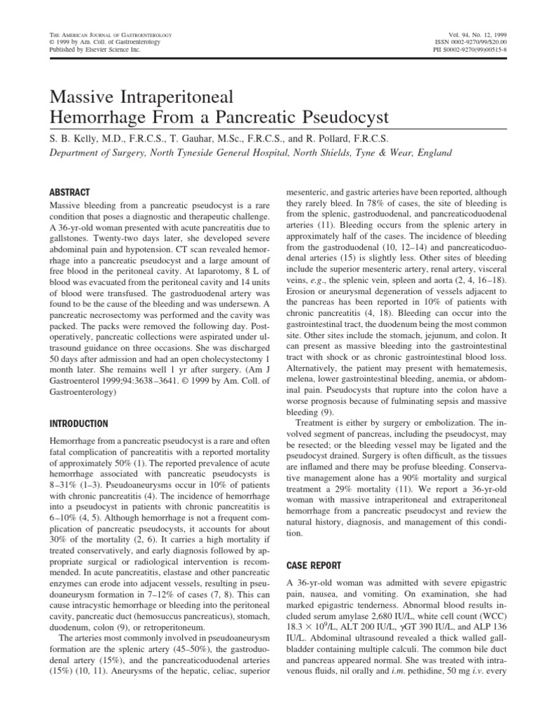 ZZ - 1999-12 - Massive Intraperitoneal Hemorrhage From A Pancreatic ...