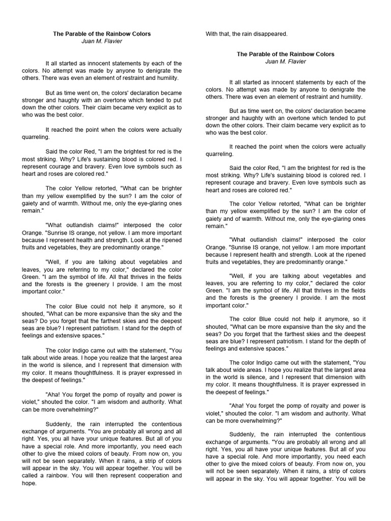 Parable of The Rainbow Colors | PDF | Vision | Artistic Techniques