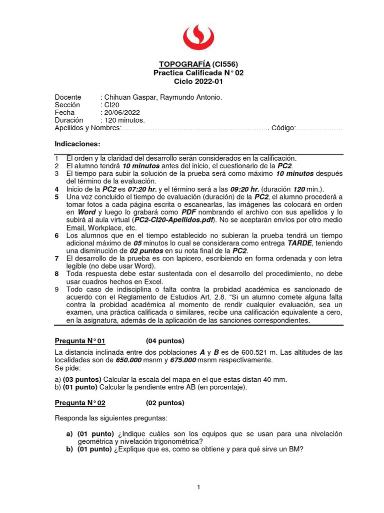PC2-CI20-Topografia UPC-2022 01 | PDF | El nivel del mar